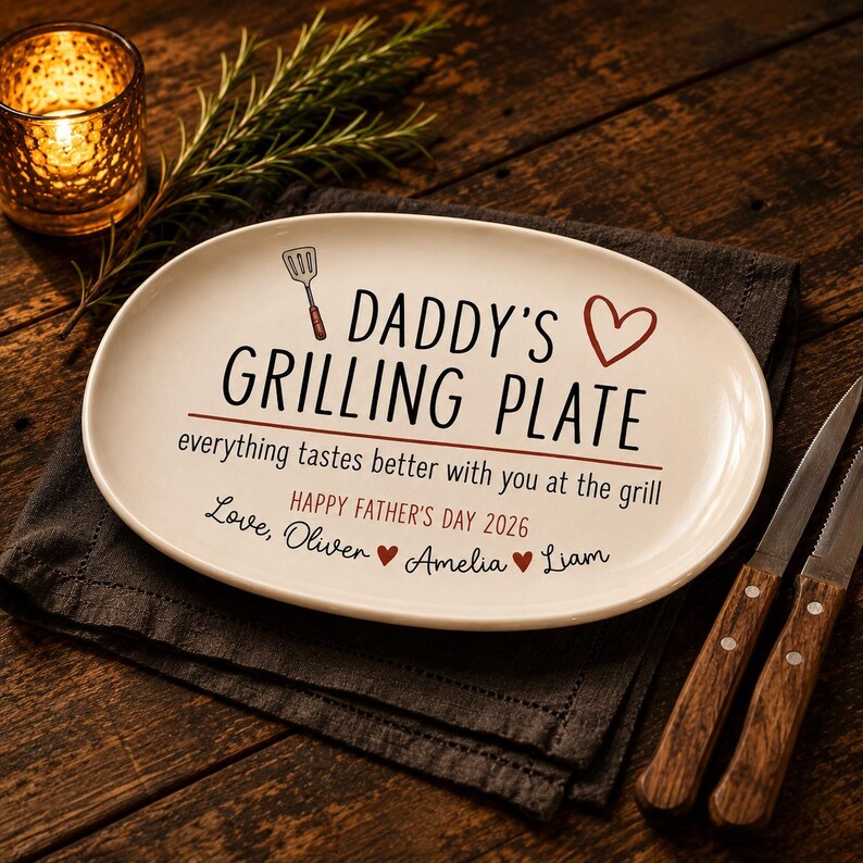 Custom BBQ Plate, Gift With Kids Names, Dad Birthday Gift, Dad Plate ...
