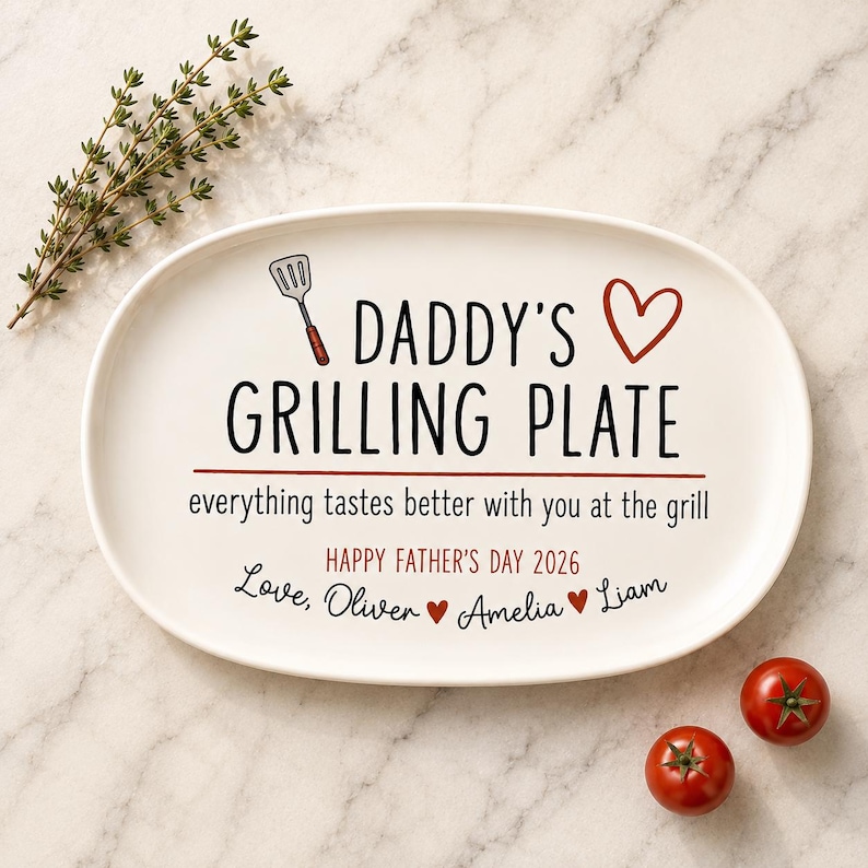 Custom BBQ Plate, Gift With Kids Names, Dad Birthday Gift, Dad Plate ...