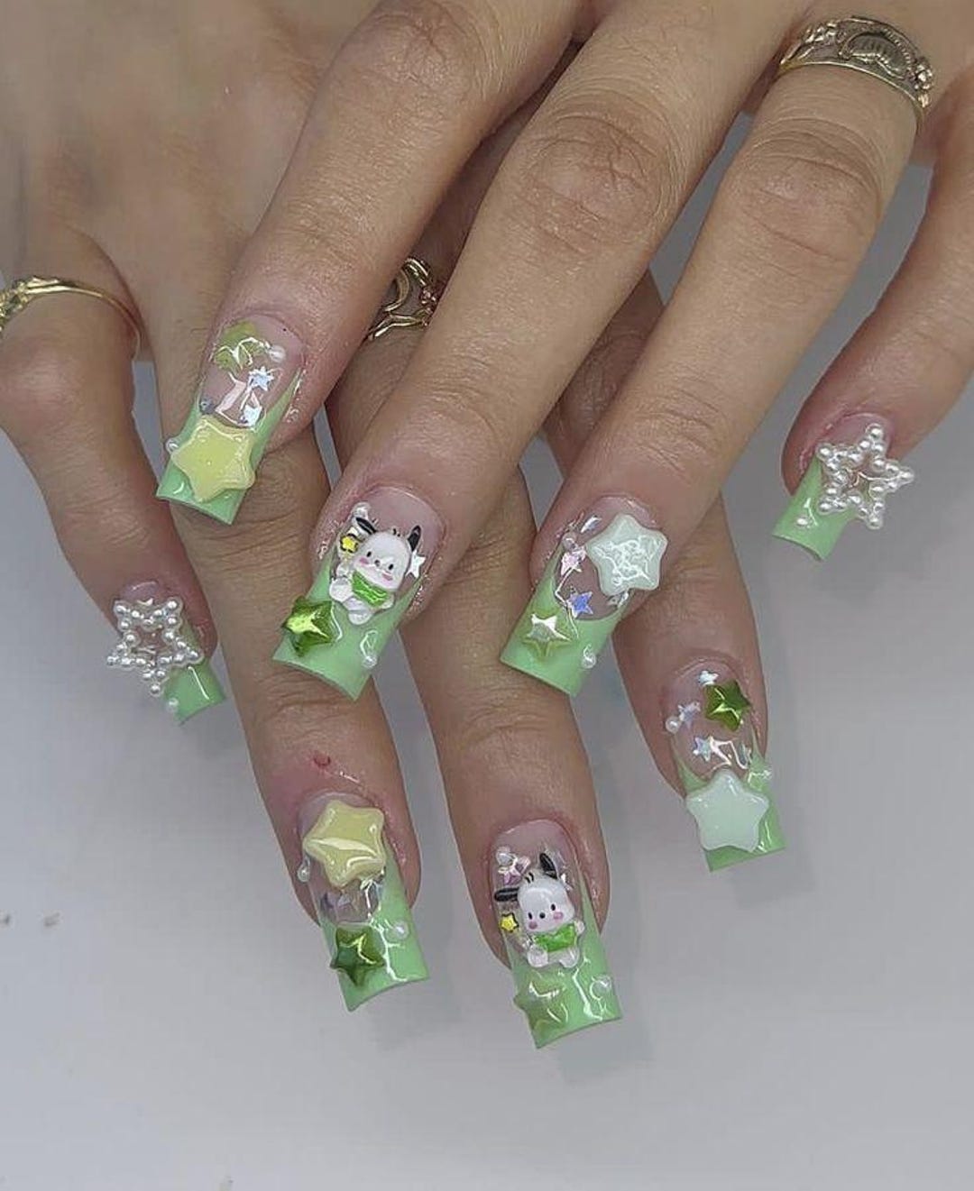Luxury Y2K Neon Press on Nails | Kawaii 3D Star and Bunny Fake Nails ...