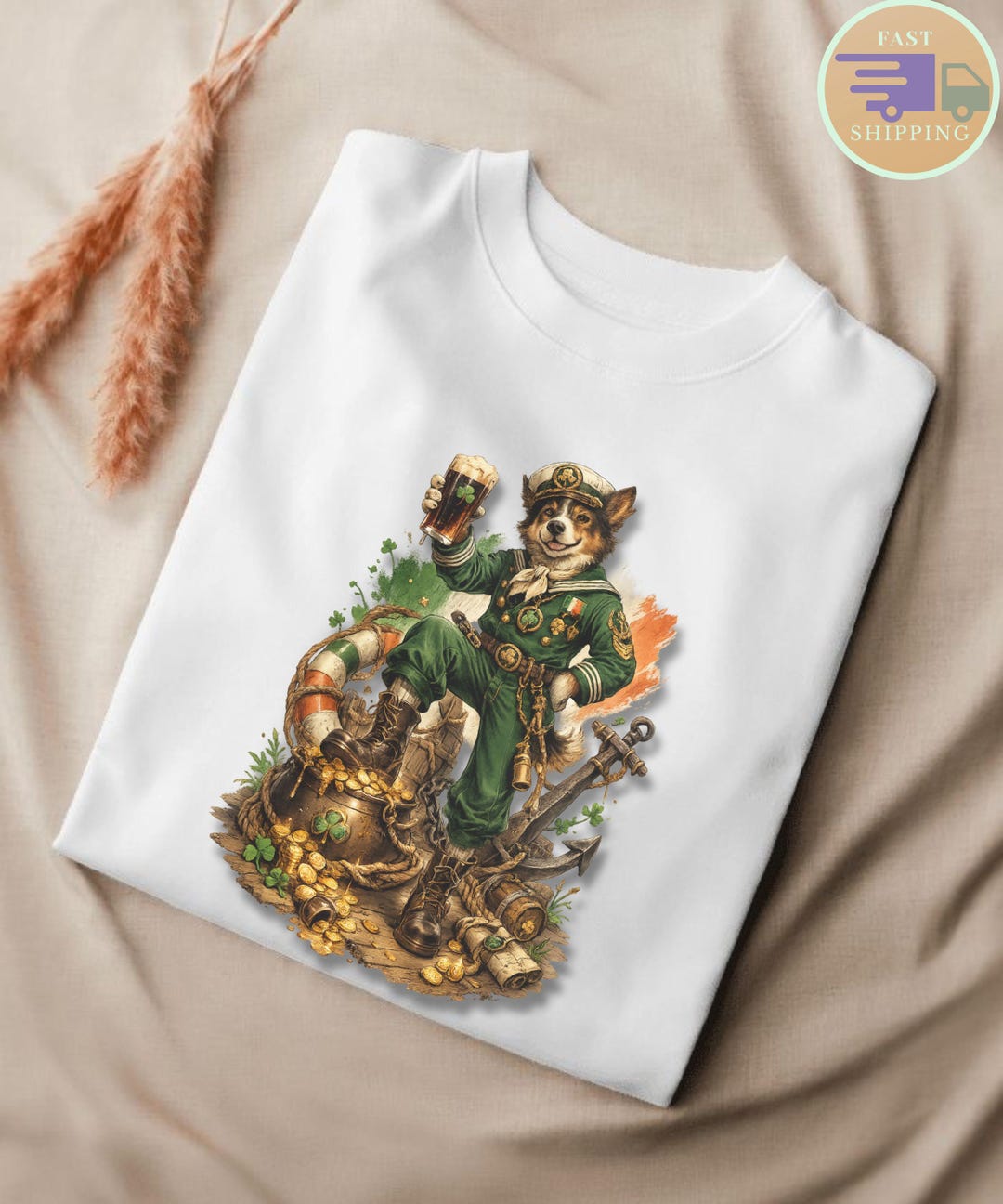 Lucky Sailor Dog St Patricks Day T Shirt: Vintage Irish Mascot Beer ...
