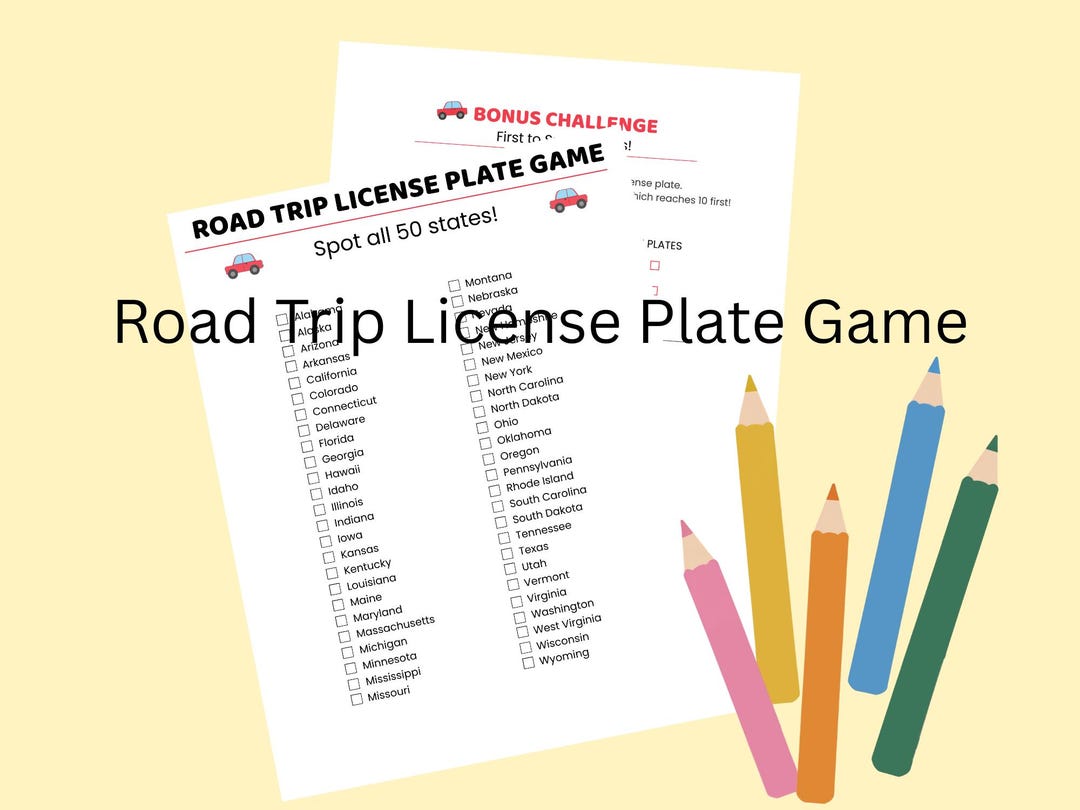 Road Trip License Plate Game, 50 States Checklist, Kids Car Activity ...