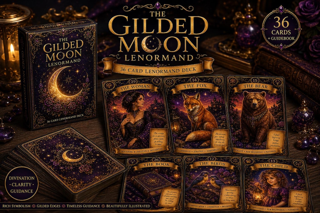 Gilded Moon Lenormand Deck | Celestial Fortune Telling Cards (digital ...