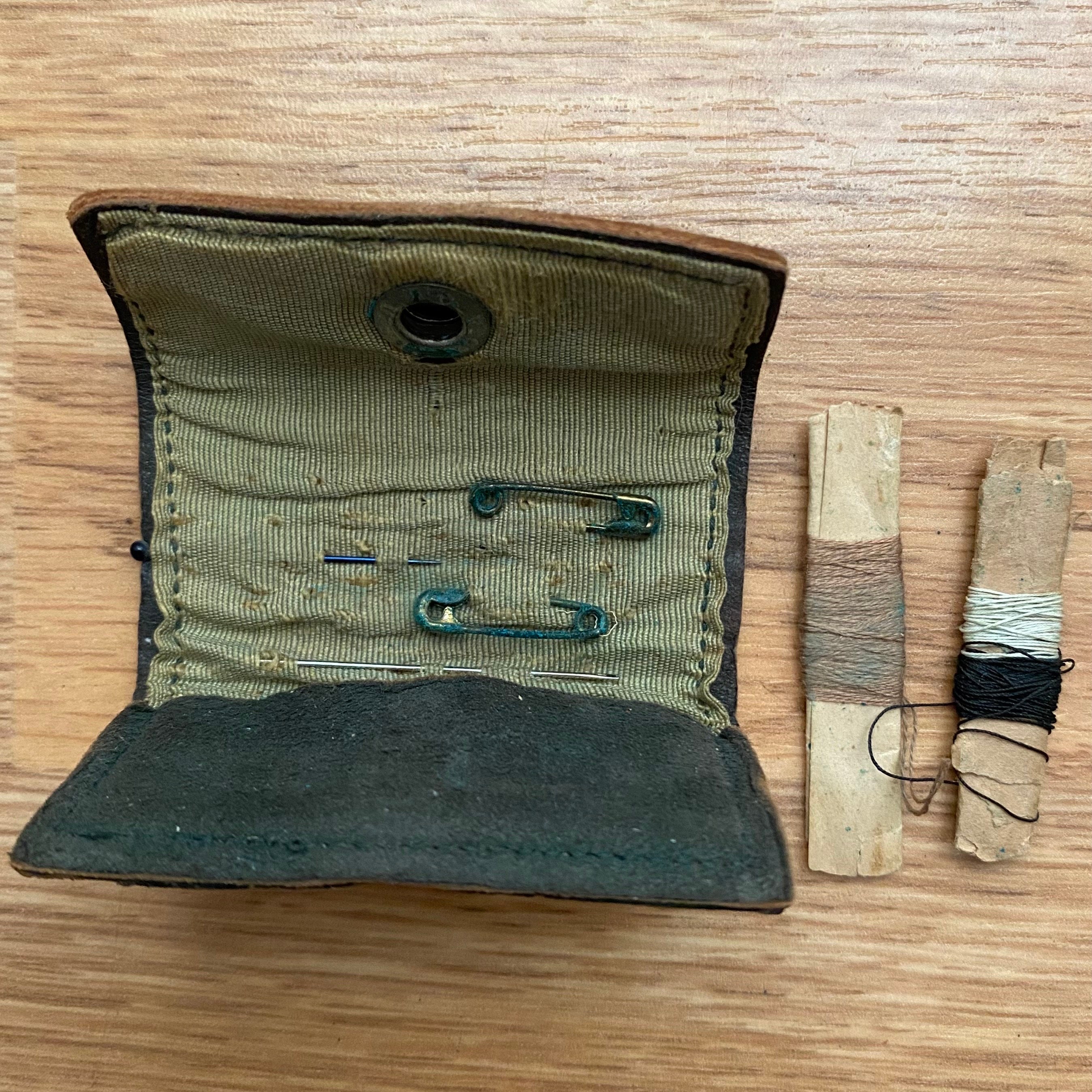1940s Military Small Mending Kit, Olive Green Suede Trifold Vintage ...