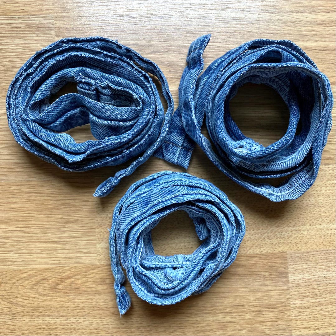 Reclaimed Denim Inseams, Salvaged Long Blue Jeans Seams, Lot of 3 ...