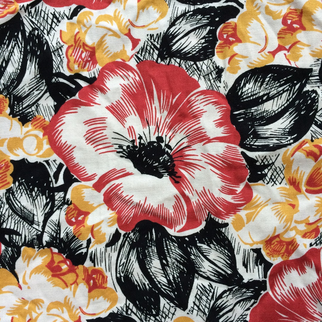 Red & Gold Tulip Floral Quilt Fabric, Helena Collection by Nancy Gere ...