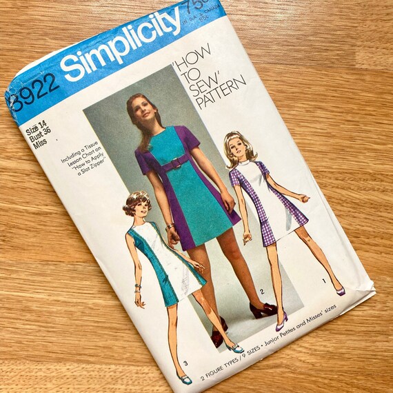 Simplicity 8922 1970s Pattern for Misses' Mini Dress W/ - Etsy