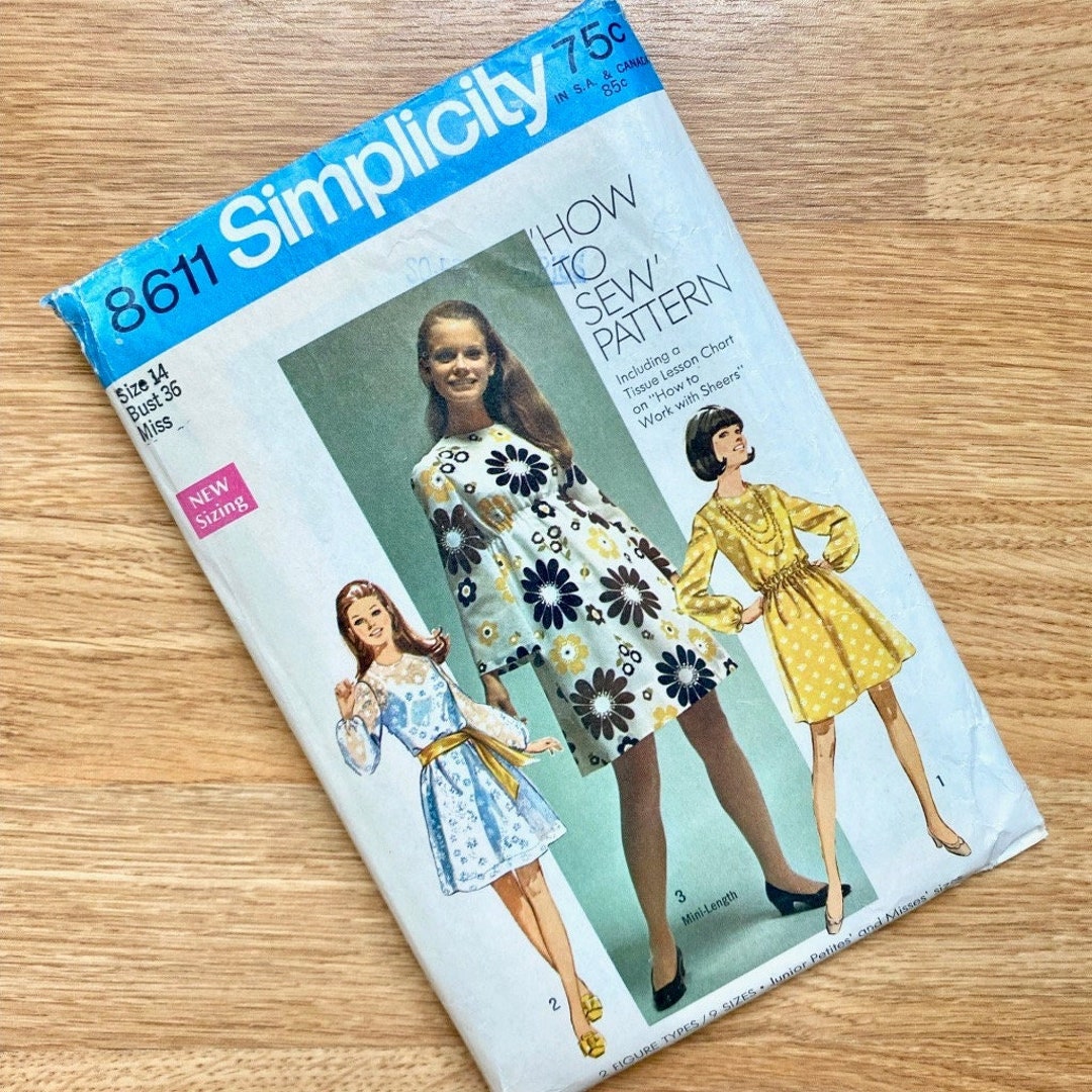 Simplicity 8611 1960s Pattern for Misses' Dress in 2 Lengths W/ Long ...