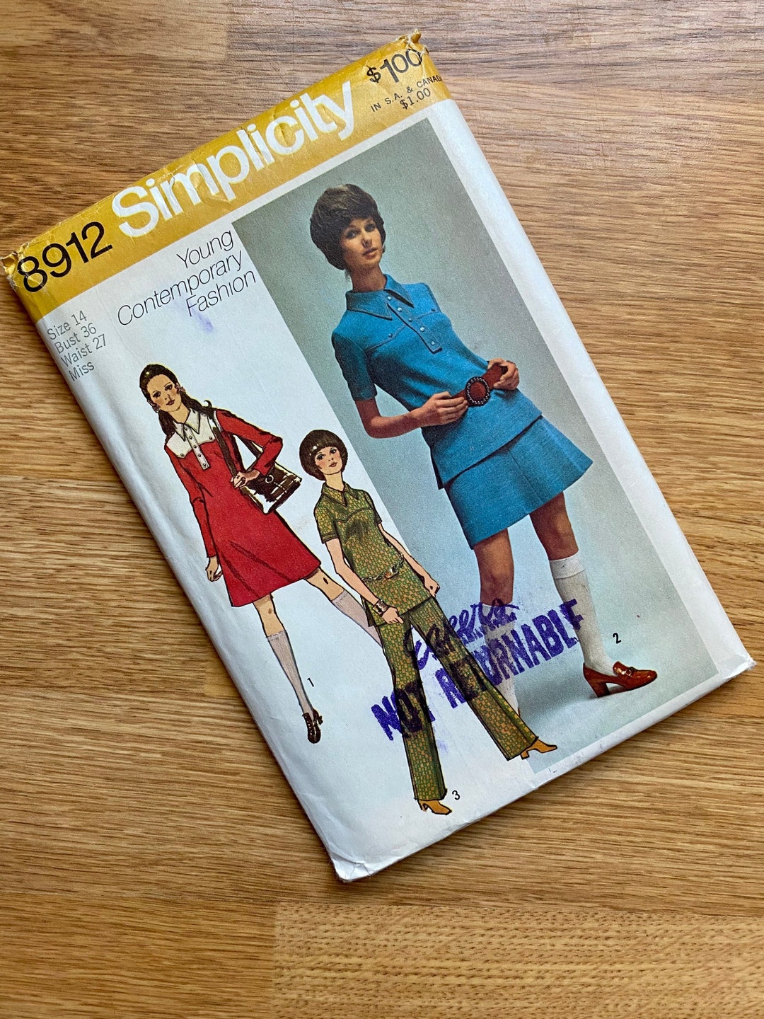 1970 Simplicity 8912 Pattern for Dress/tunic, Mini-skirt, Pants Size 14 ...
