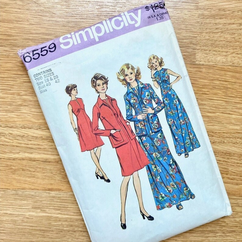 Simplicity 6559 1970s Pattern for Misses' Dress in 2 Lengths & Jacket Size 18 bust 40 - Etsy