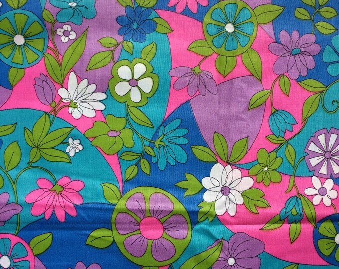 Vintage Bright Flower Power Fabric Yardage Schwartz Liebman Textiles - Etsy