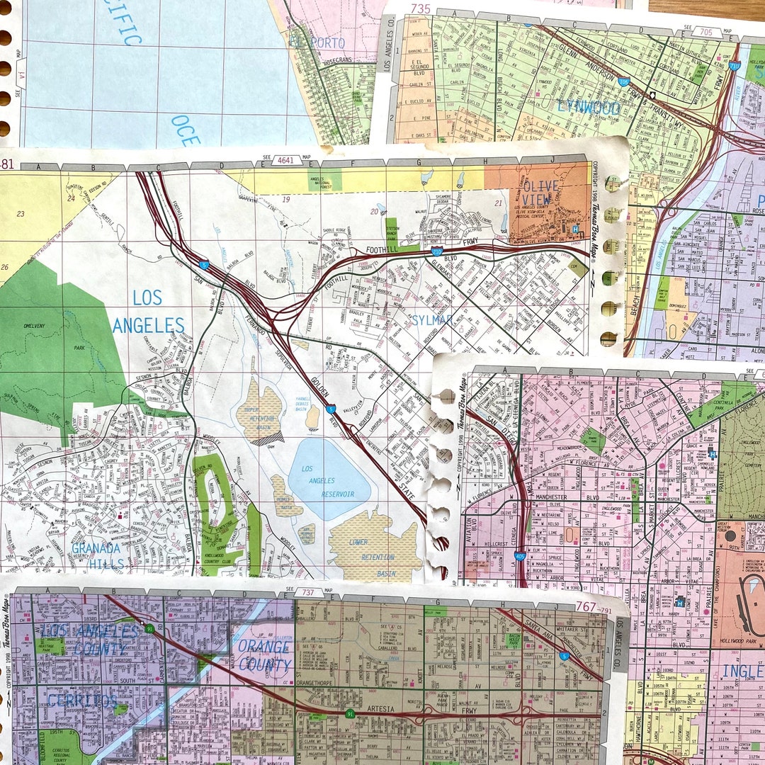 Thomas Guide Ephemera Pack, Los Angeles Co. Maps, 5 Pages, Vintage 1999 ...