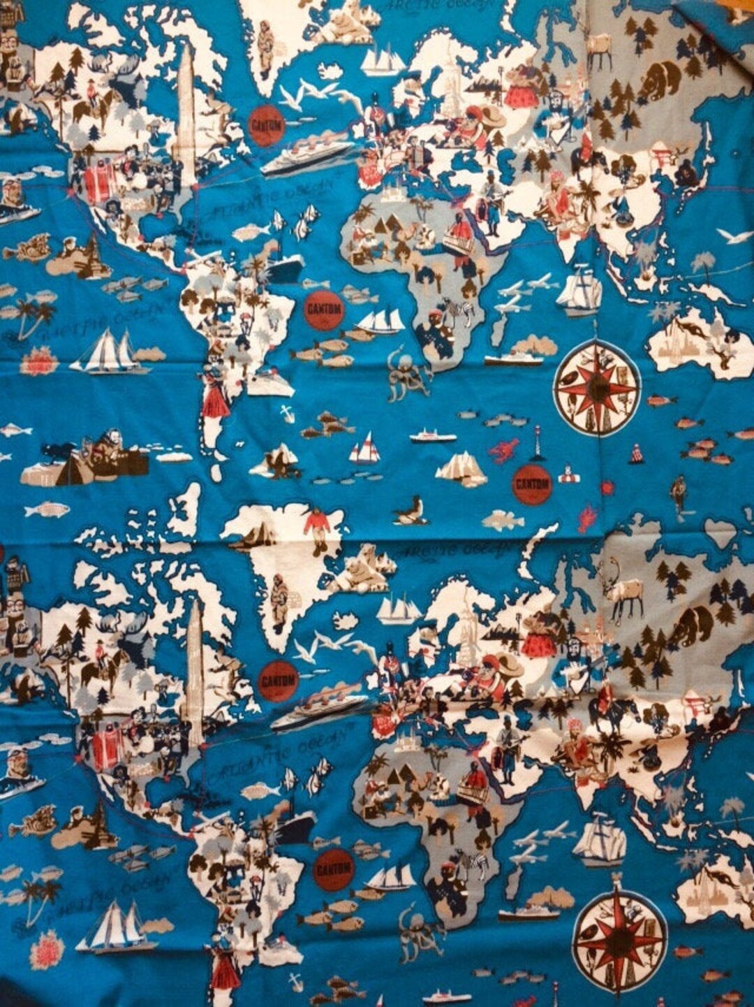1990s World Map Apparel Fabric U.F.N. Textile Group for - Etsy