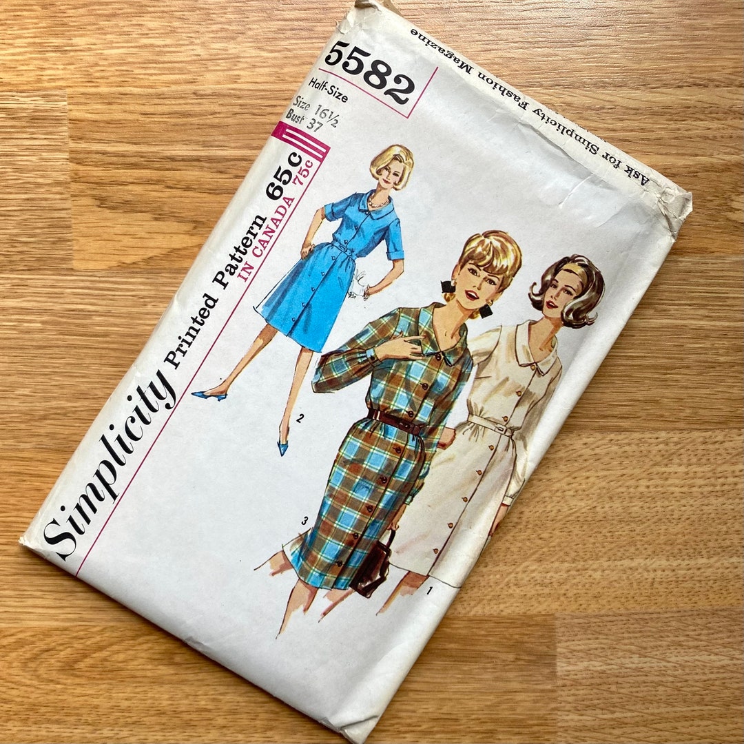 Simplicity 5582 1960s Pattern for Half-size One-piece Dress, Size 16-1/ ...