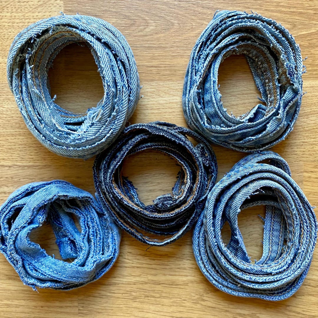 Reclaimed Denim Inseams, Salvaged Long Blue Jeans Seams, Lot of 5 ...