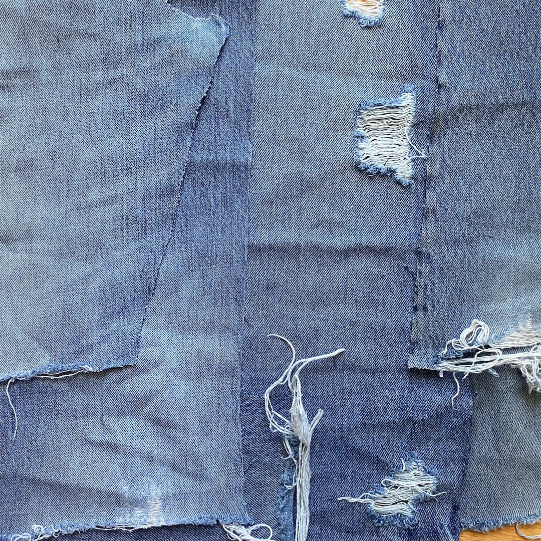 Reclaimed Distressed Denim Large Scraps, Lot of 6 Blue Jeans Pant ...