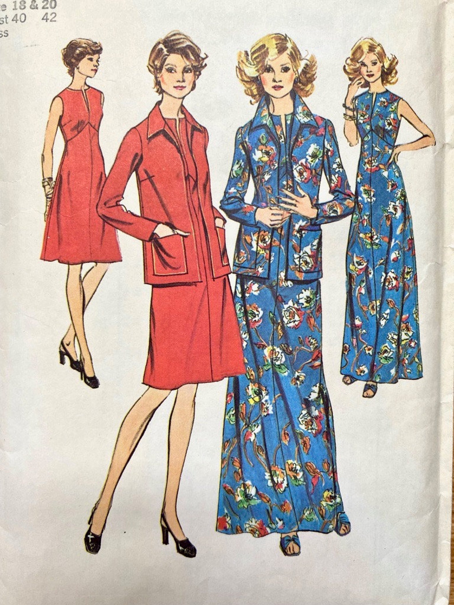 Simplicity 6559 1970s Pattern for Misses' Dress in 2 Lengths & Jacket Size 18 bust 40 - Etsy