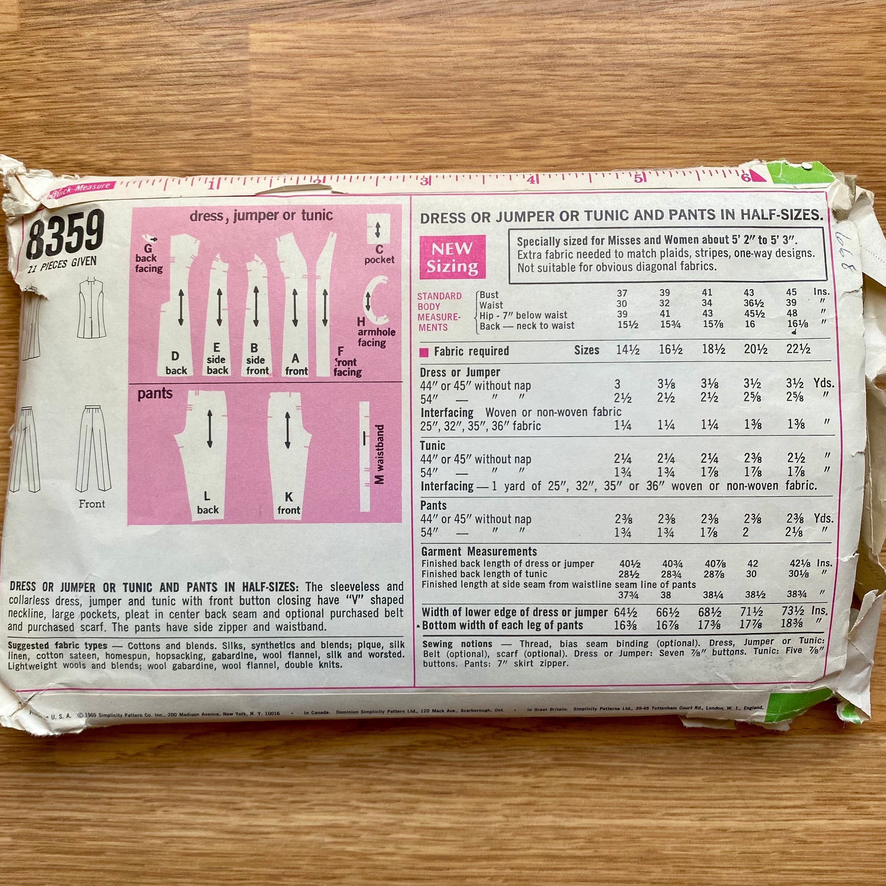 Simplicity 8359 1960s Pattern for Half-size' Dress or Jumper or Tunic ...