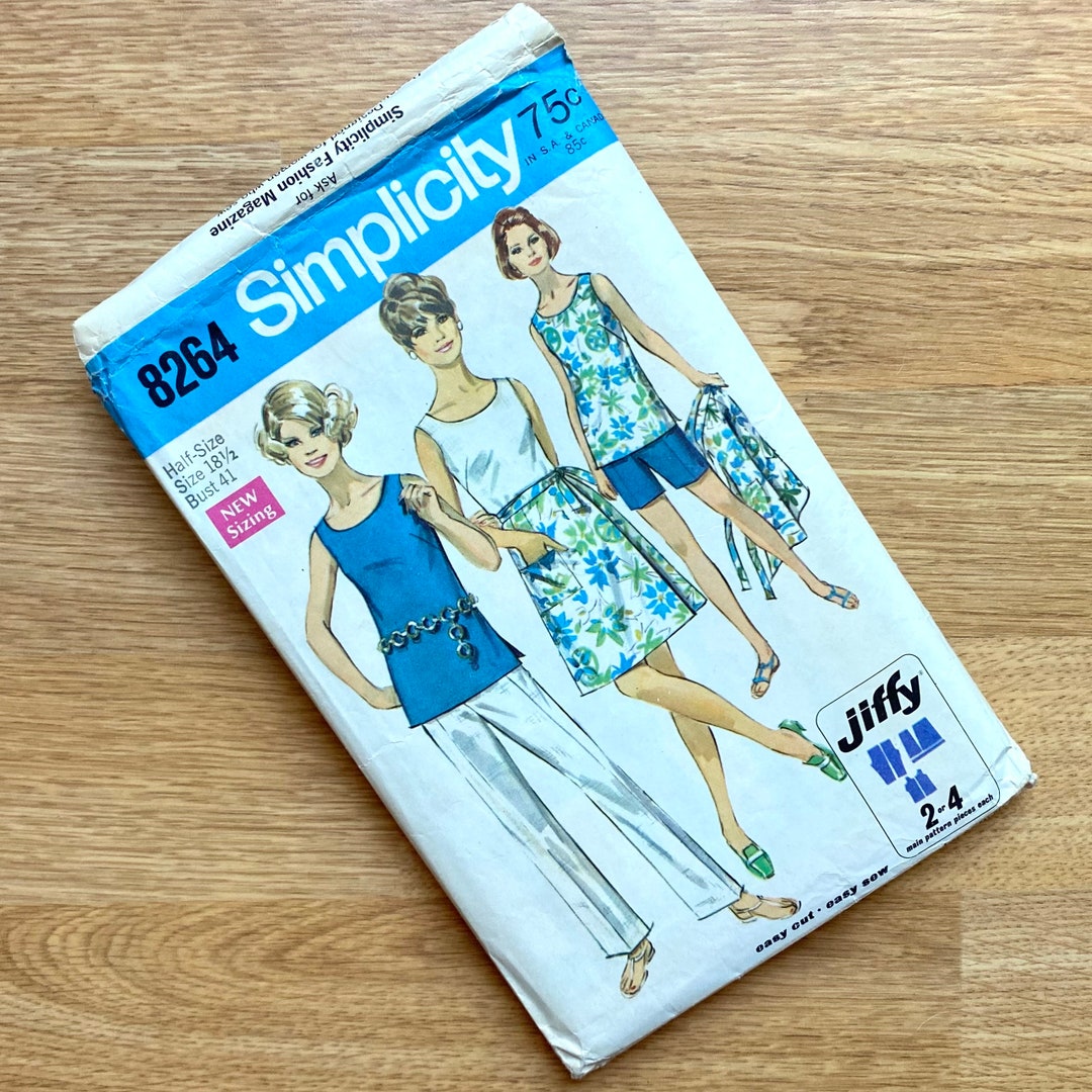 Simplicity 8264 1960s Pattern for Half-size Wrap Skirt, Top, Pants & Shorts, Size 18-1/2 (bust ...