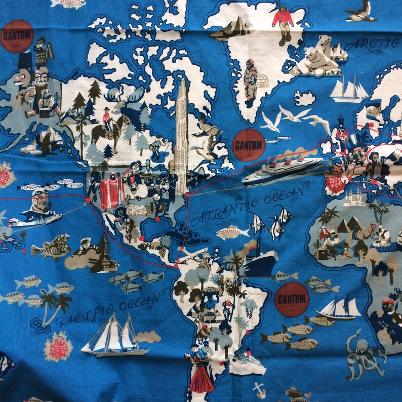 1990s World Map Apparel Fabric U.F.N. Textile Group for - Etsy