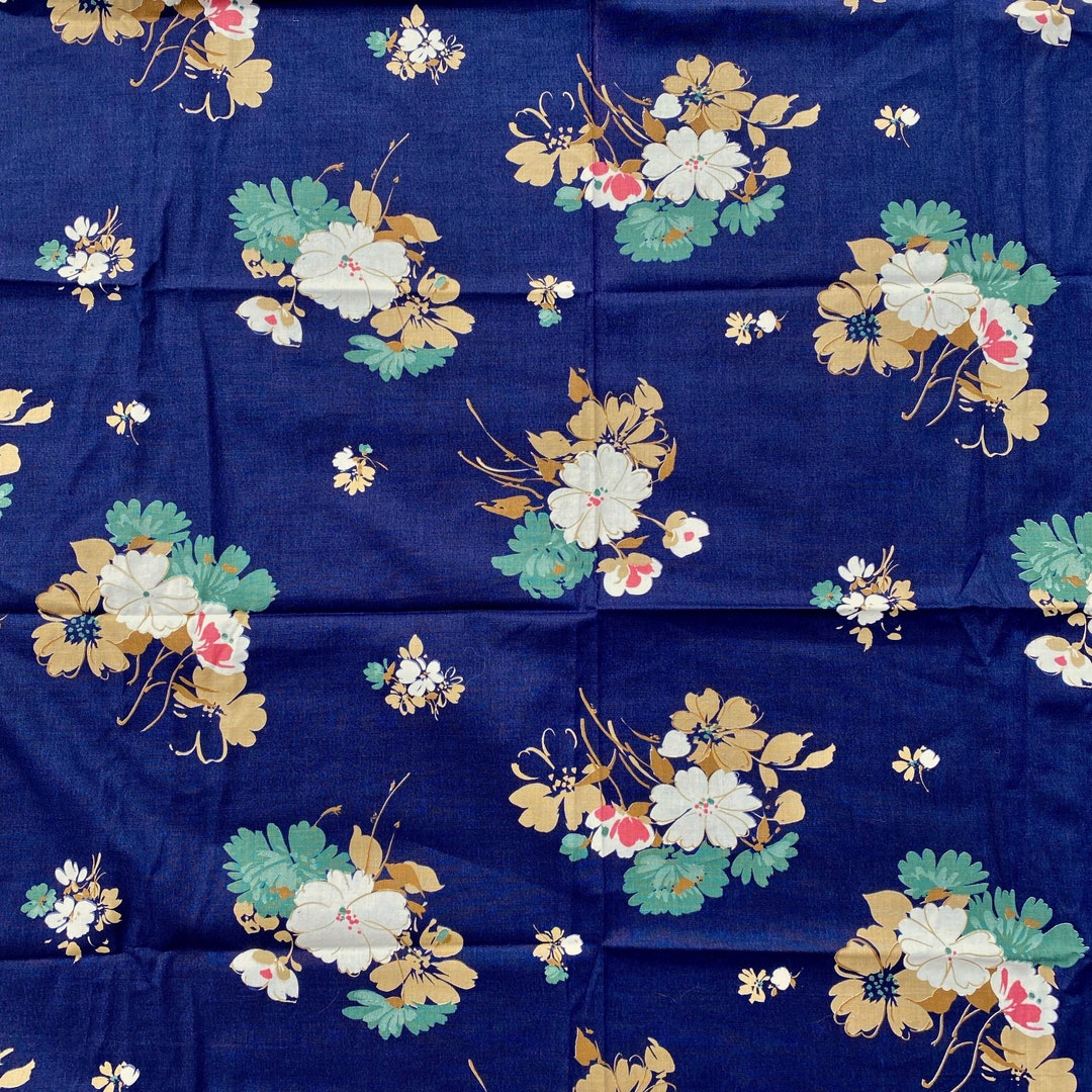 Vintage Large Floral Navy Blue Fabric by Cranston Print Works Schwartz ...