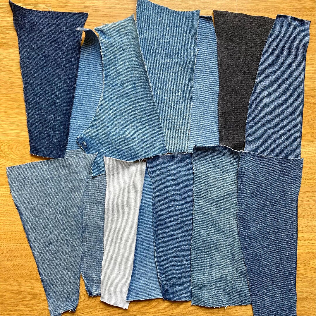Reclaimed Denim Scraps, Various Small Cotton or Stretch Jeans Pieces ...