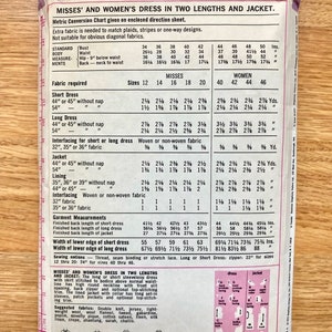 Simplicity 6559 1970s Pattern for Misses' Dress in 2 Lengths & Jacket ...