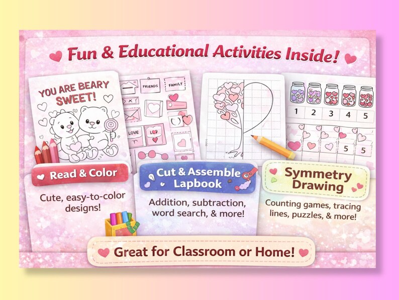 Valentine Activity Book • 90 Page Coloring, Math, Literacy (PDF ...