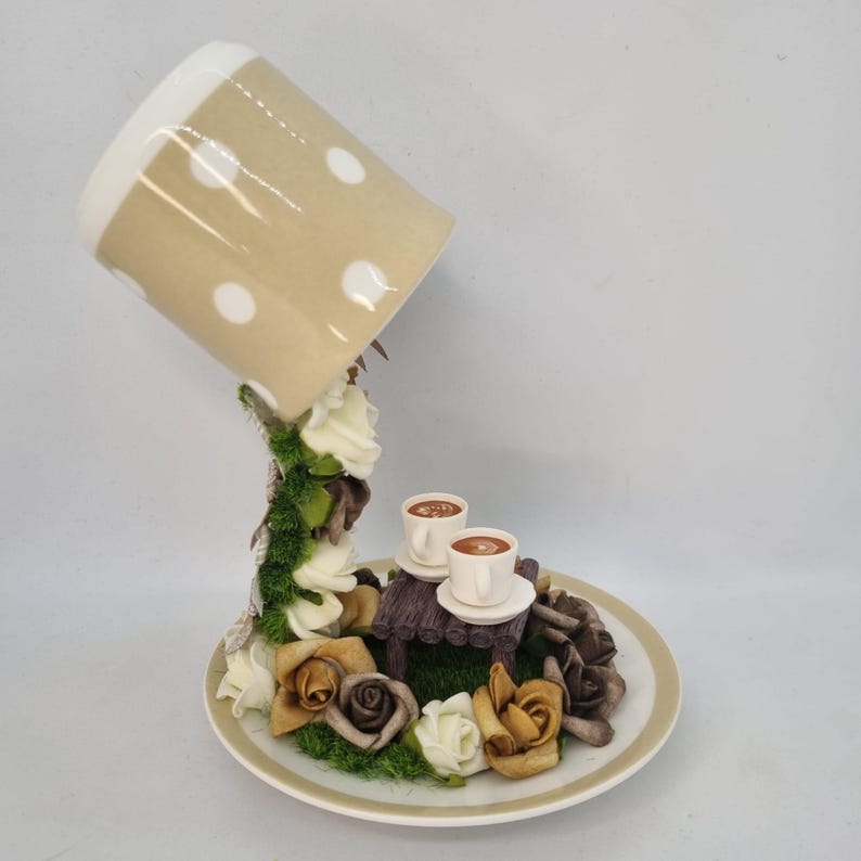 Floating Teacup Coffee Lover Gift – Handmade Floral Decor, Unique Home ...