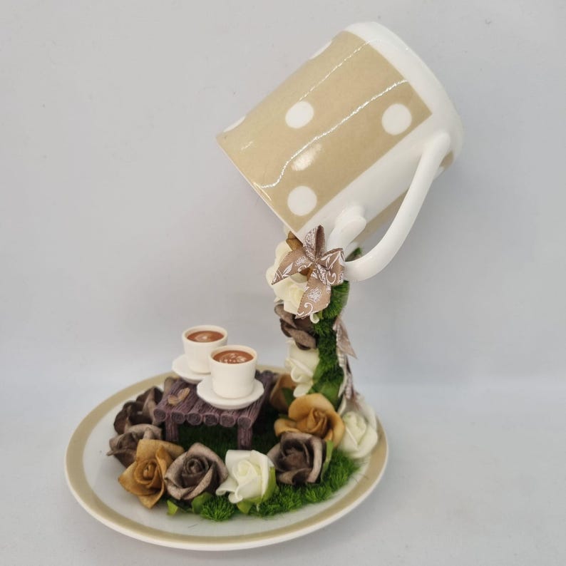 Floating Teacup Coffee Lover Gift – Handmade Floral Decor, Unique Home ...