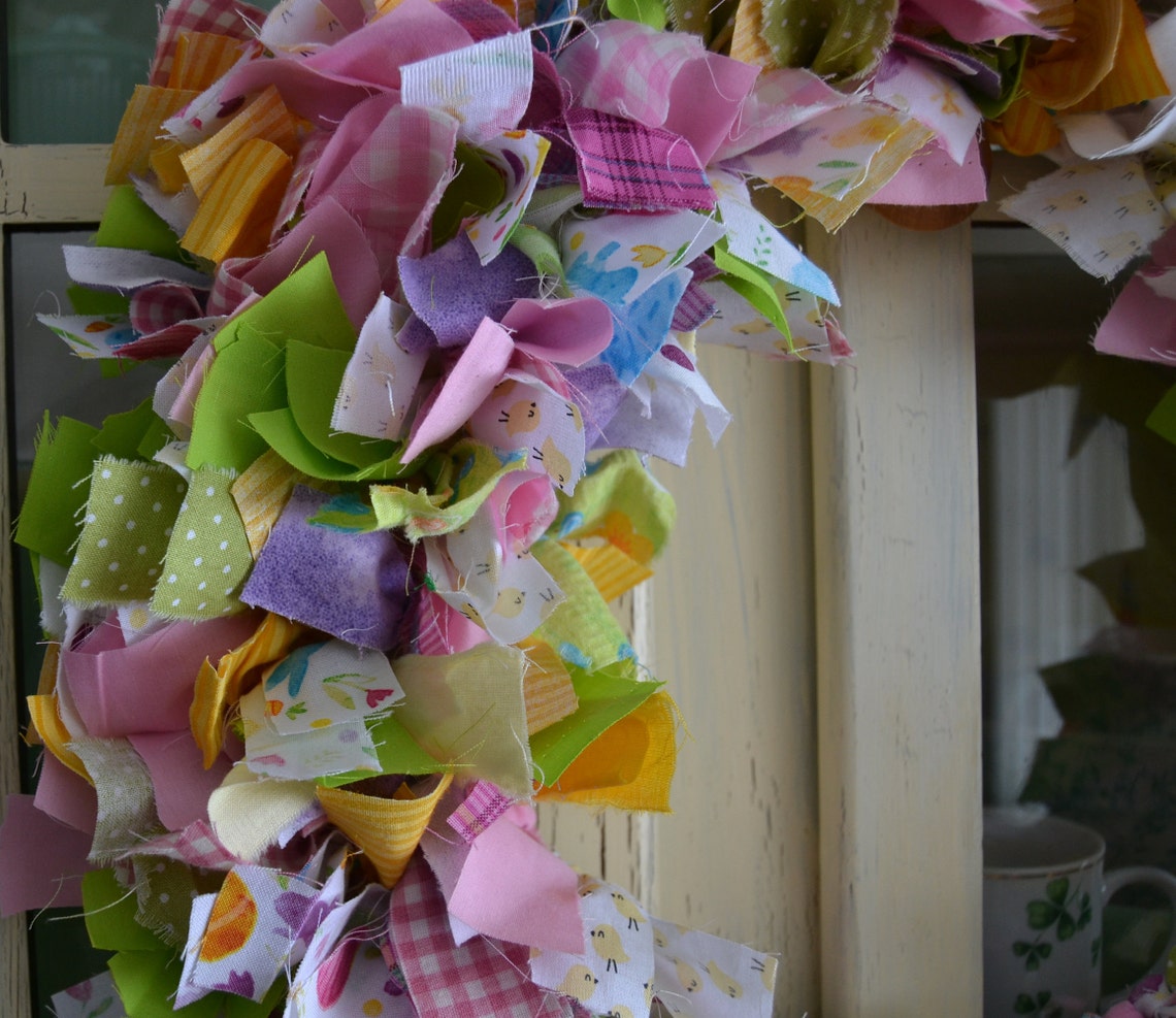 Spring Wreath-Fabric Wreath-Rag | Etsy