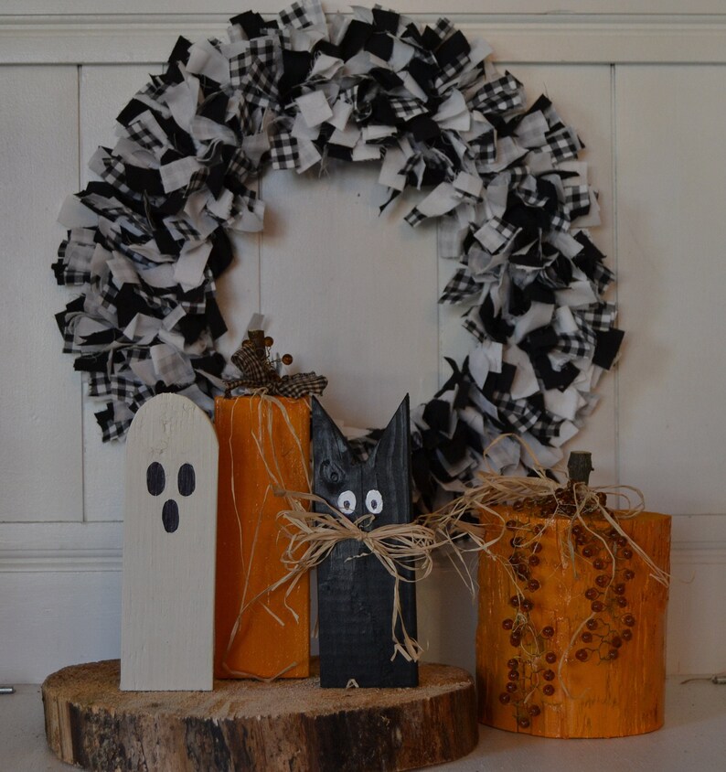 Wood Black Cat Ghost Pumpkin-set of 3-halloween Decor-shelf - Etsy