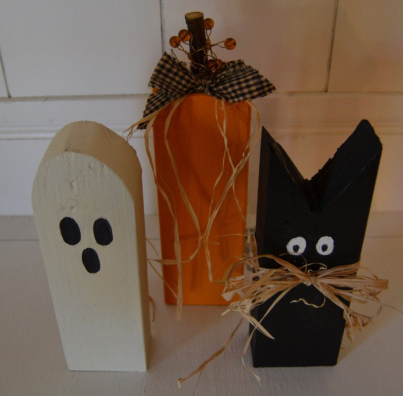 Wood Black Cat Ghost Pumpkin-set of 3-halloween Decor-shelf - Etsy