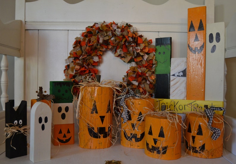 Wood Black Cat Ghost Pumpkin-set of 3-halloween Decor-shelf - Etsy