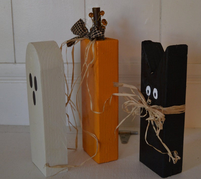 Wood Black Cat Ghost Pumpkin-set of 3-halloween Decor-shelf - Etsy
