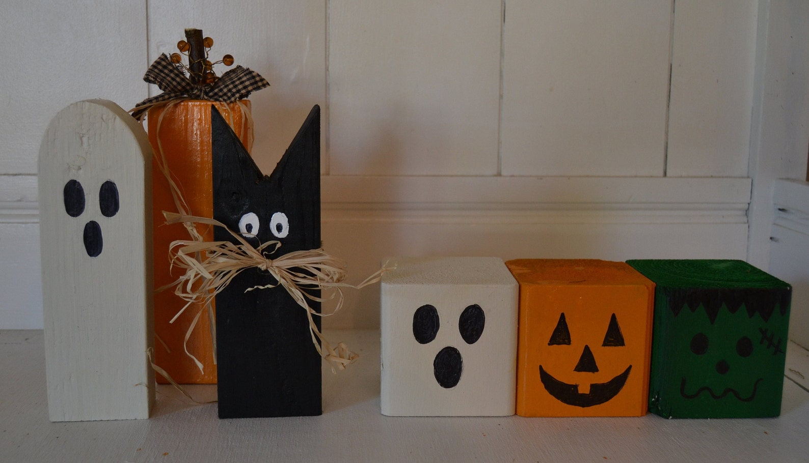 Wood Black Cat Ghost Pumpkin-set of 3-halloween Decor-shelf - Etsy