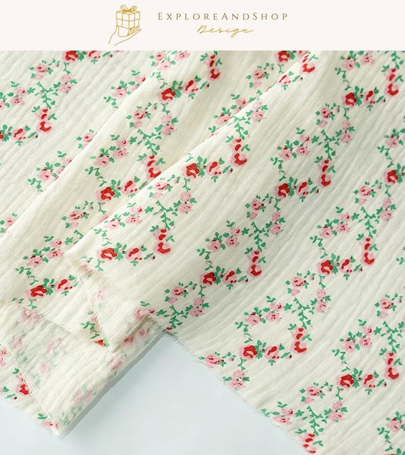100% Cotton Floral Double Gauze Fabric by the Yard, Muslin Crinkle ...
