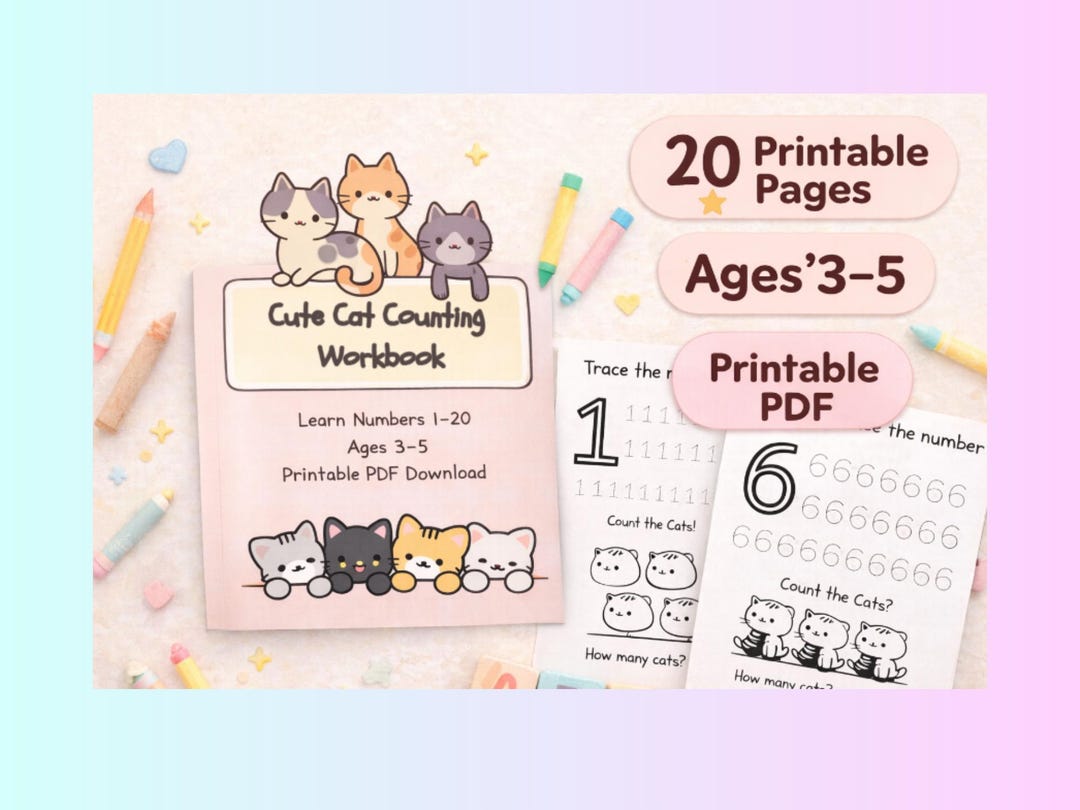 Cat Counting Workbook | Numbers 1-20, Ages 3-5 (printable PDF Download ...