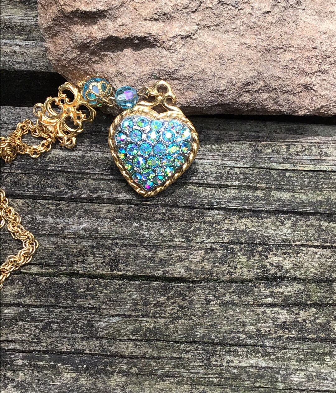 Retired Kirk's Folly Blue Crystal Heart Necklace - Etsy