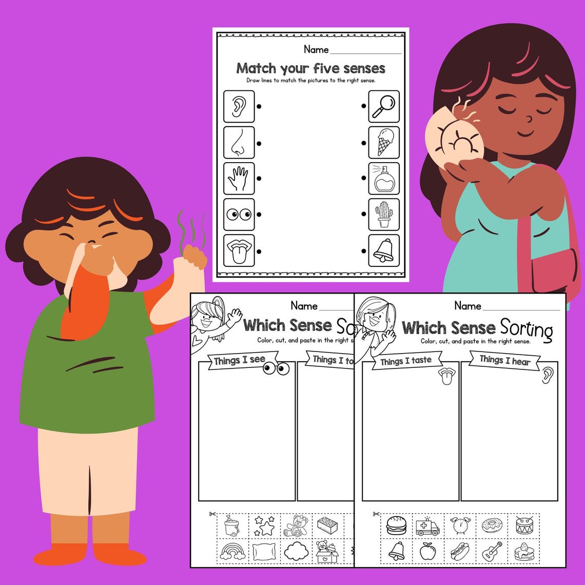 Five Senses | Cut and Paste, Coloring, Matching | No Prep Science ...