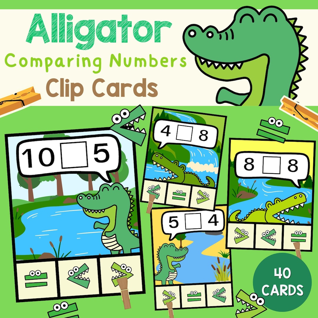 Alligator Comparing Numbers Clip Cards | Numbers 0–10 | - Etsy