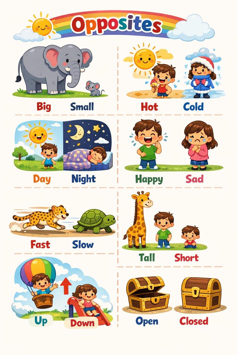 Educational Opposites Poster for Kids | Fun & Colorful Digital Download ...