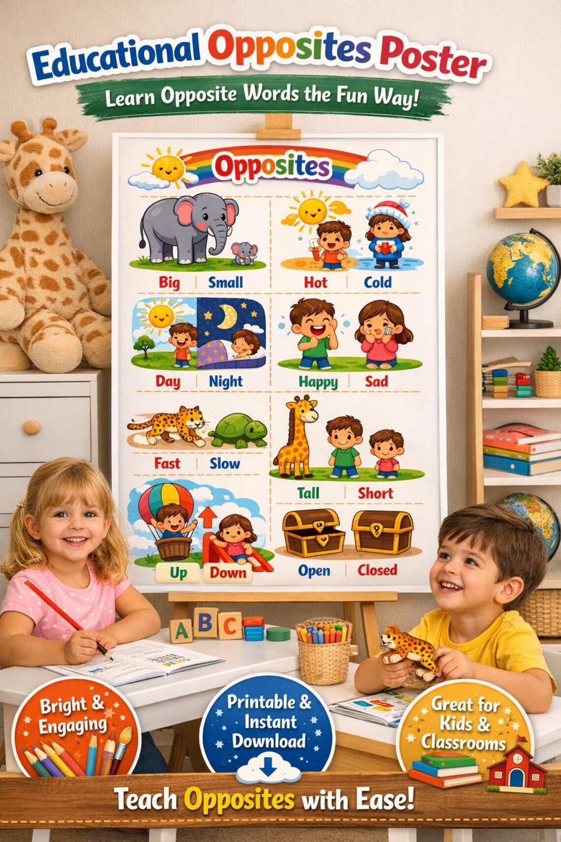 Educational Opposites Poster for Kids | Fun & Colorful Digital Download ...