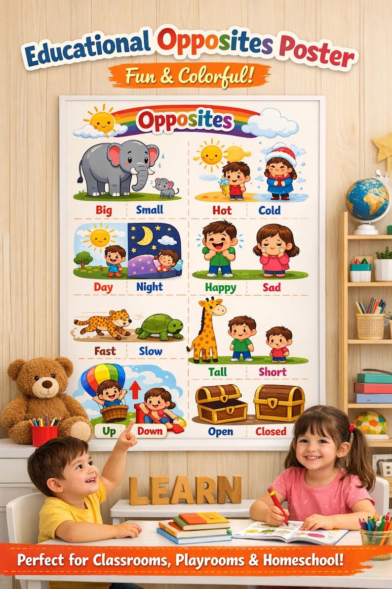 Educational Opposites Poster for Kids | Fun & Colorful Digital Download ...