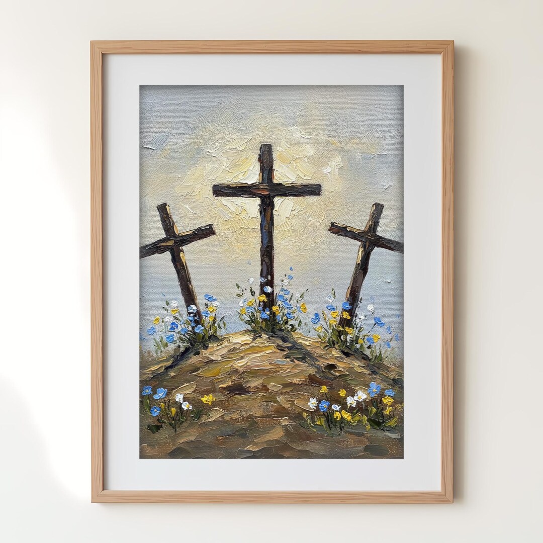 Three Crosses on Calvary Printable Art, Christian Easter Digital ...