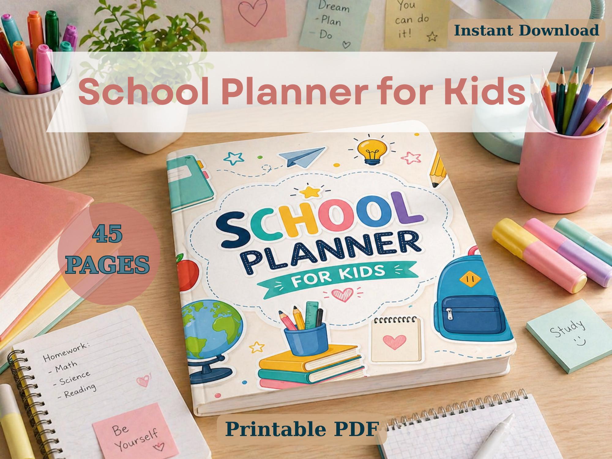 Kids School Planner Printable Daily Weekly Homework Tracker Student ...
