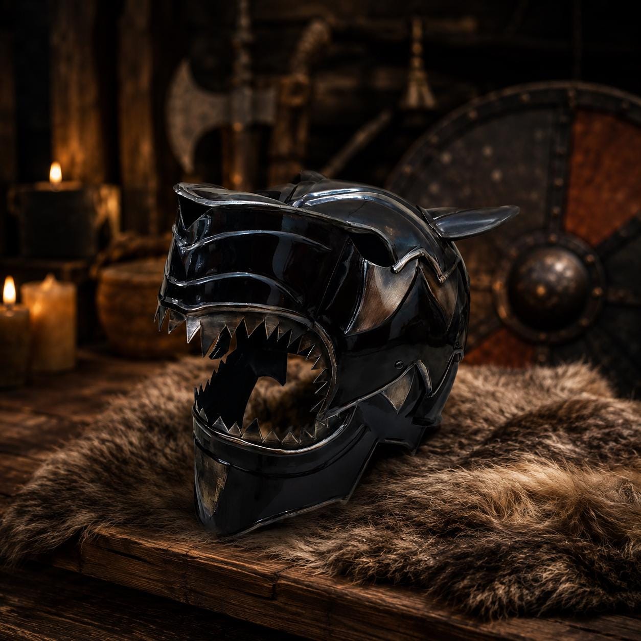 Blackened Steel Wolf Helmet – 18 Gauge Medieval Armor, SCA LARP Cosplay ...