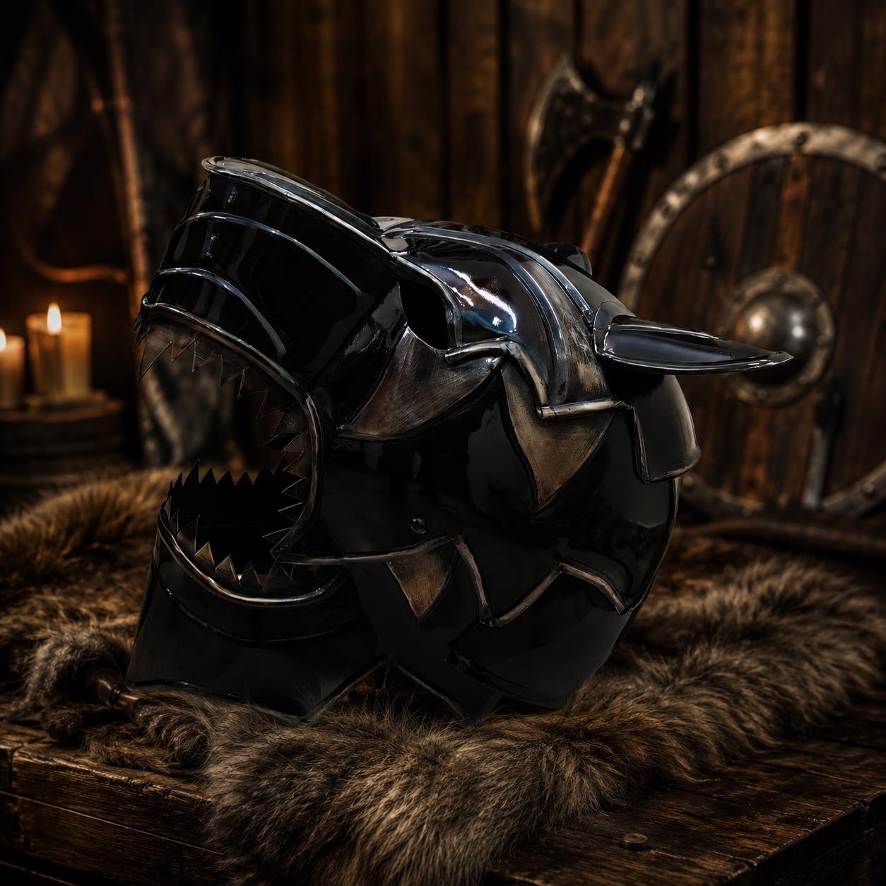 Blackened Steel Wolf Helmet – 18 Gauge Medieval Armor, SCA LARP Cosplay ...