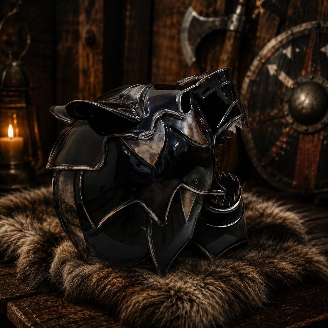 Blackened Steel Wolf Helmet – 18 Gauge Medieval Armor, SCA LARP Cosplay ...