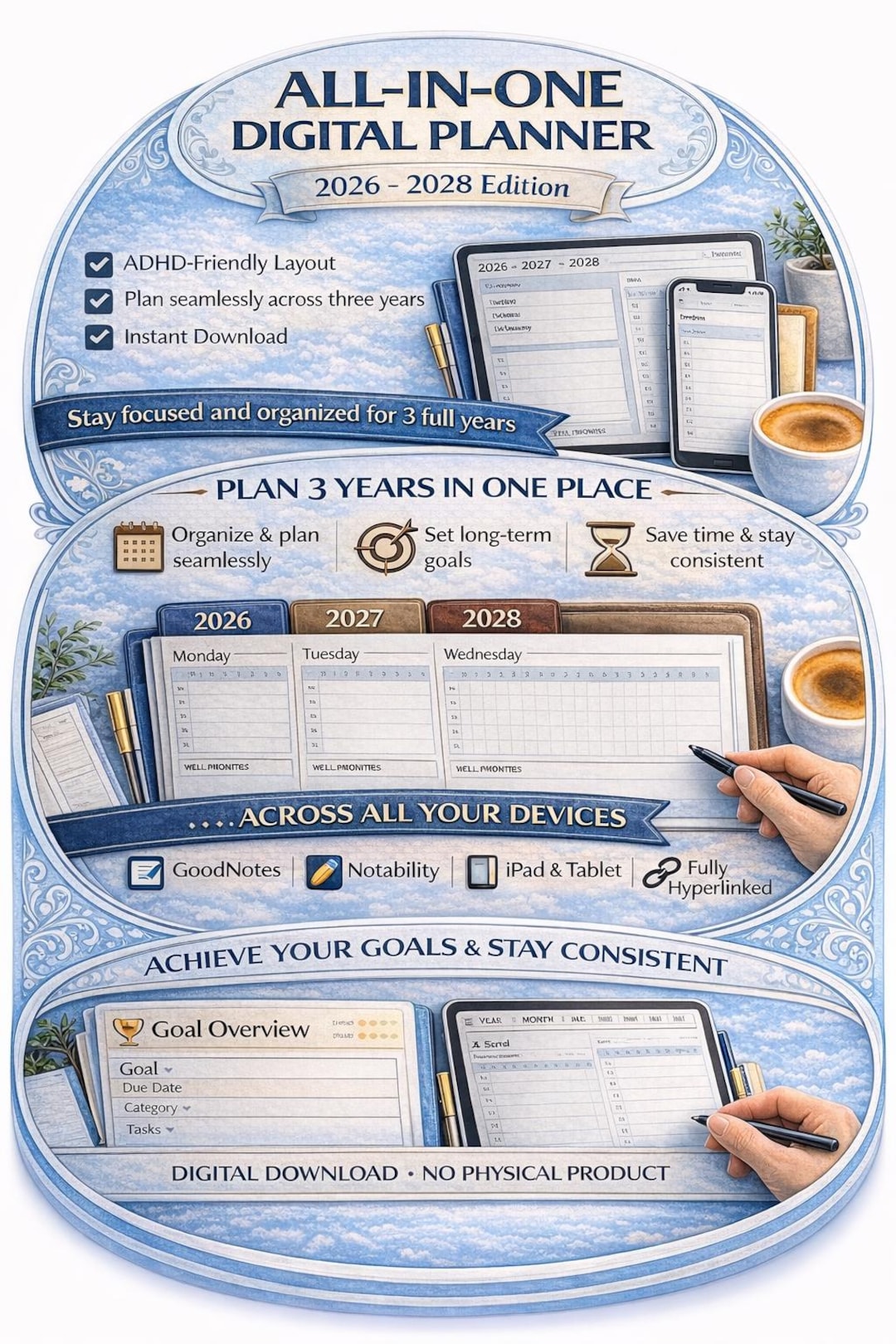 All-in-one Multi-year Digital Planner 2026-2027-2028 - Etsy