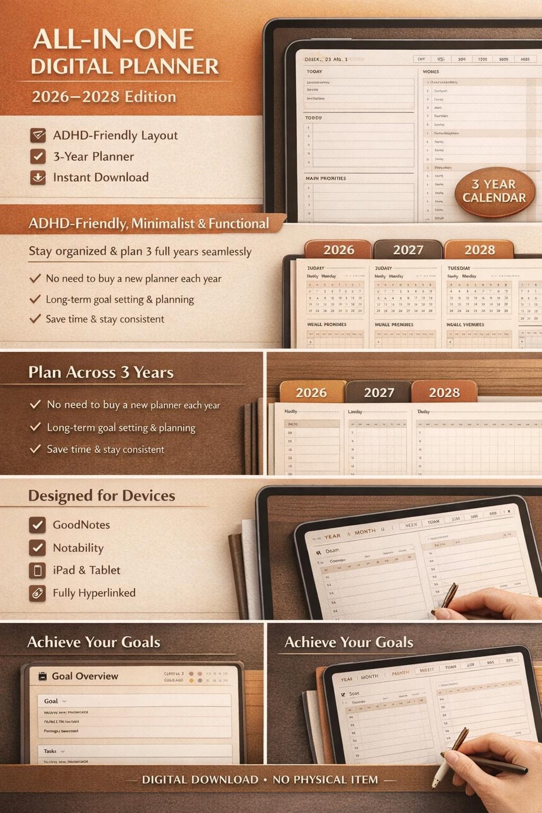 All-in-one Multi-year Digital Planner 2026-2027-2028 - Etsy